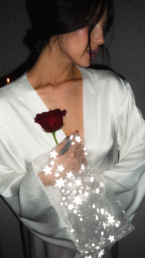 Silk Bridal Robe, Celestial Kimono, Starry Wedding Robe with Butterfly ...