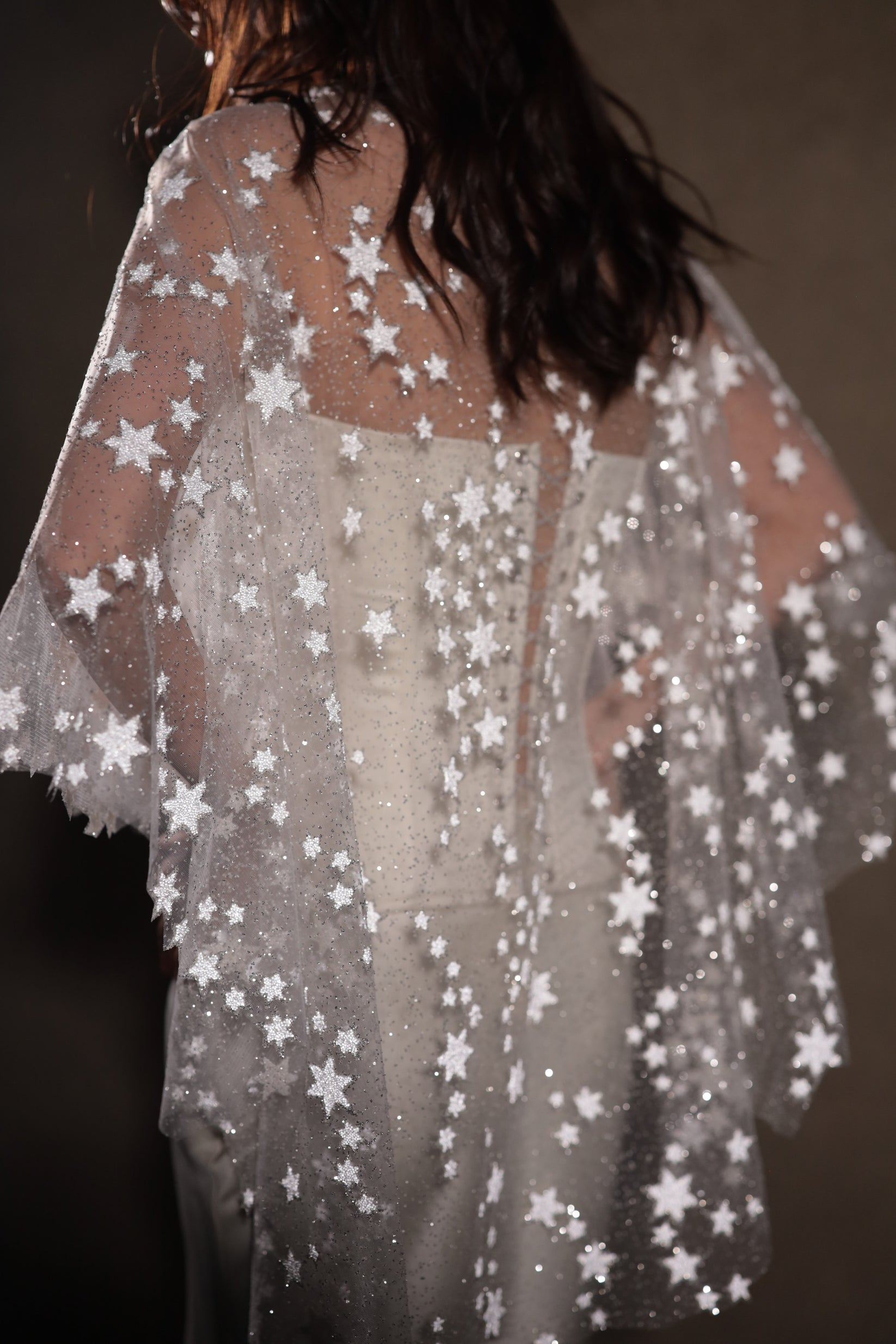 Lunar Eclipse Bridal Cape: Ethereal Starry Wedding Wrap for Magical ...