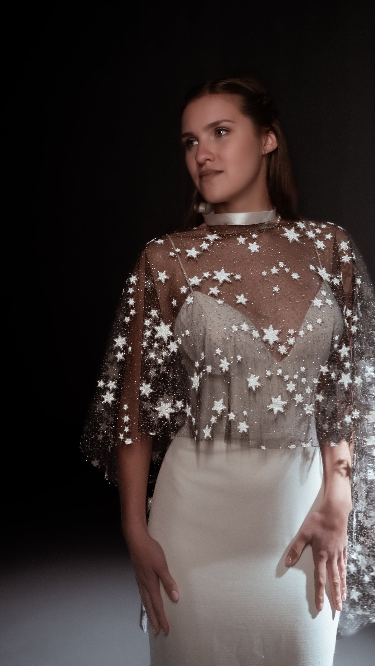 Lunar Eclipse Bridal Cape: Ethereal Starry Wedding Wrap for Magical ...