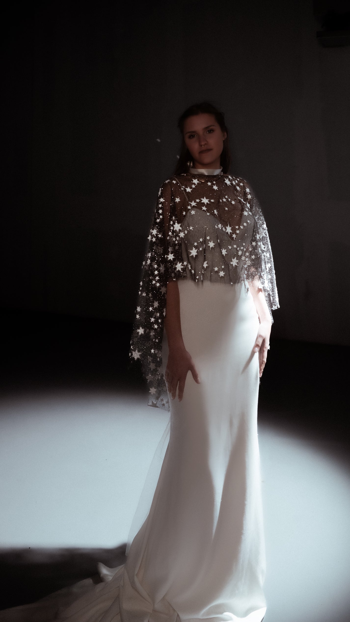 Lunar Eclipse Bridal Cape: Ethereal Starry Wedding Wrap for Magical ...
