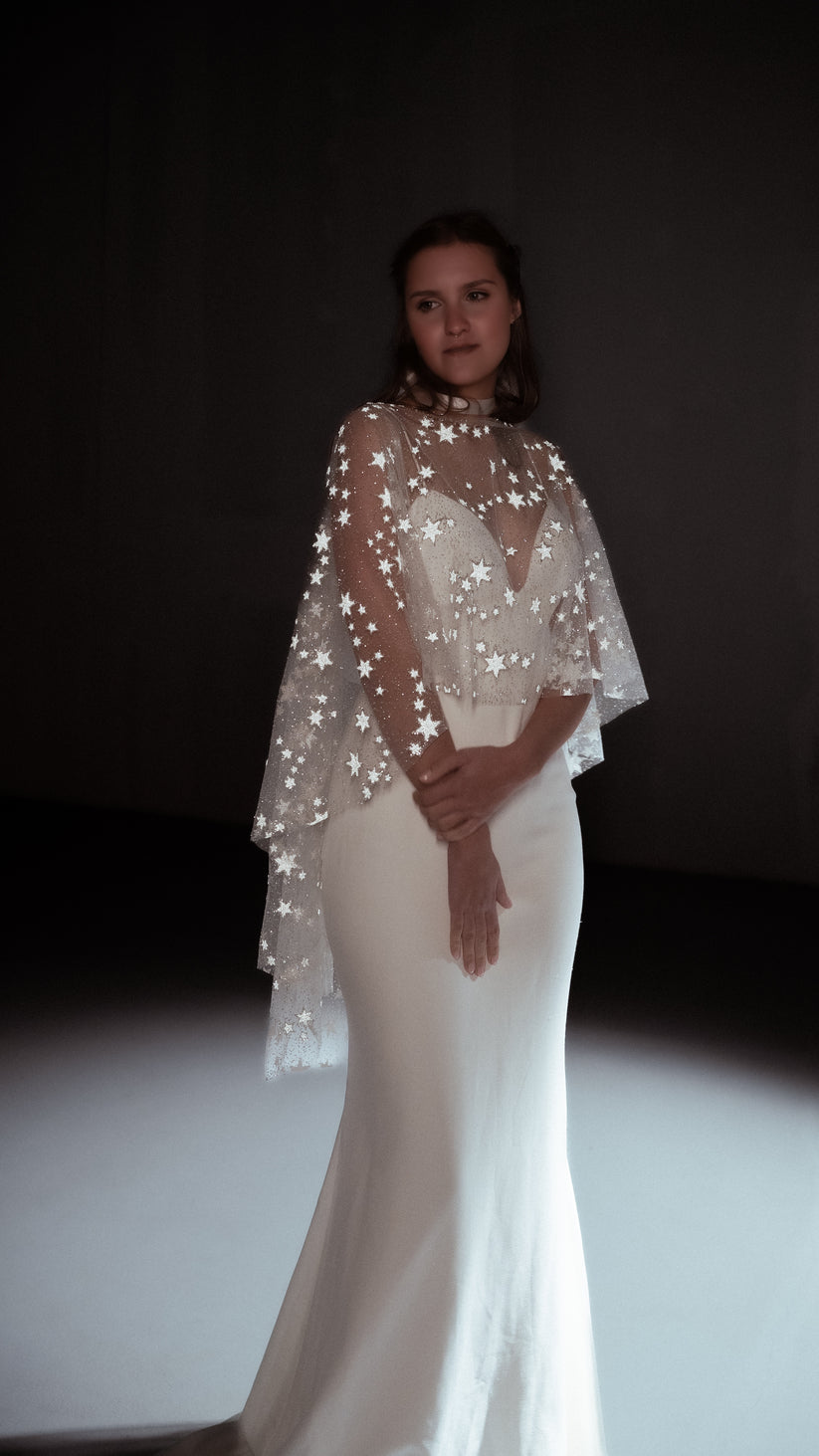 Lunar Eclipse Bridal Cape: Ethereal Starry Wedding Wrap for Magical ...