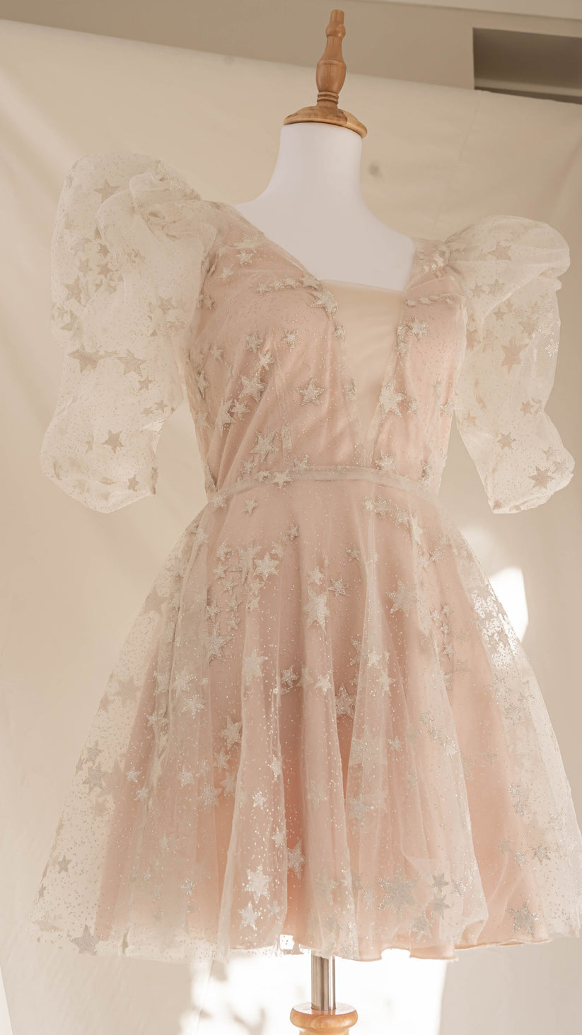 Short Wedding Dress with Puff Sleeves Bridal Reception Sparkly Mini ...