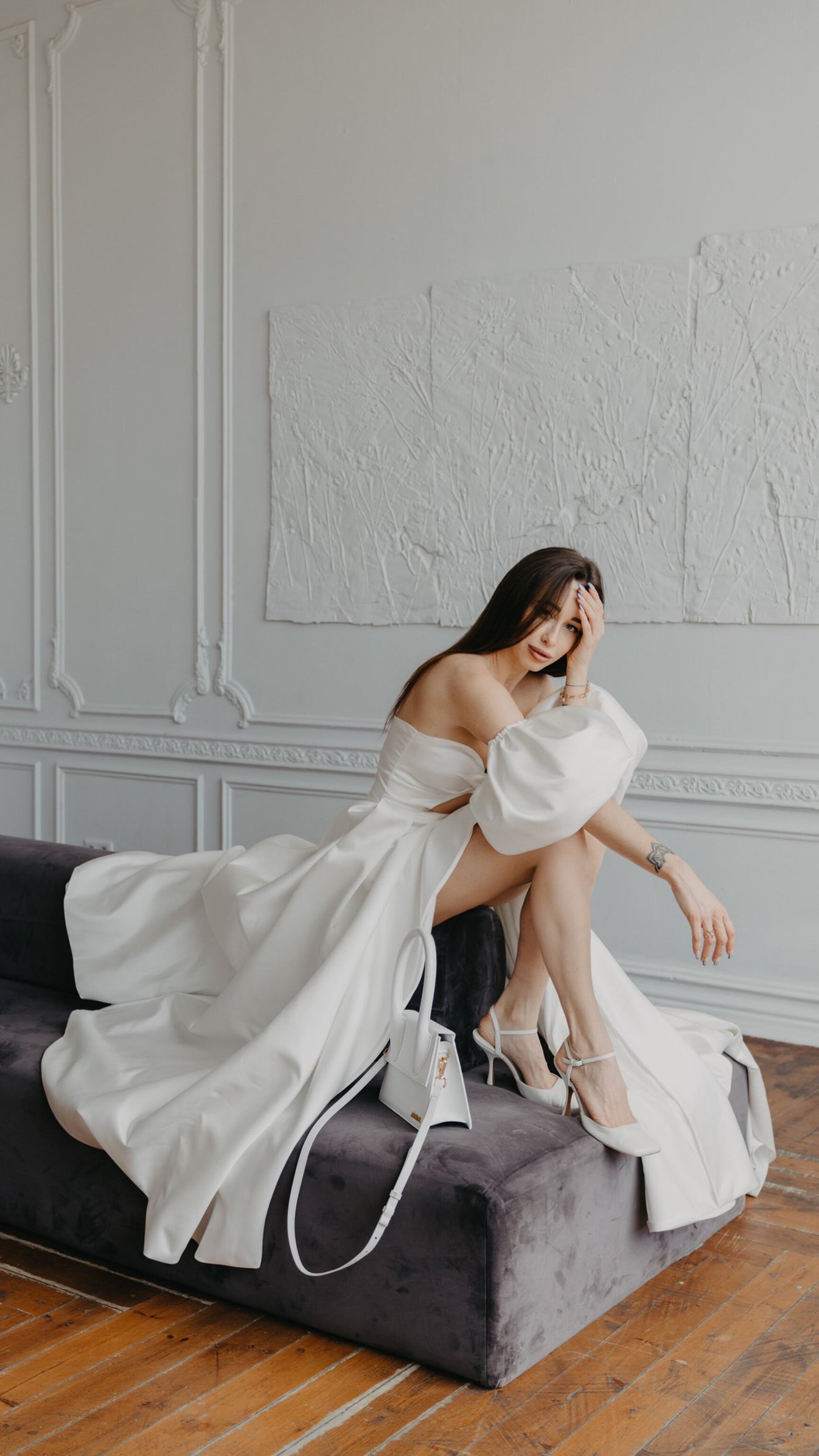 Dream Puff Sleeves Satin Wedding Dress with Bow | Bridal Gown 2024 ...