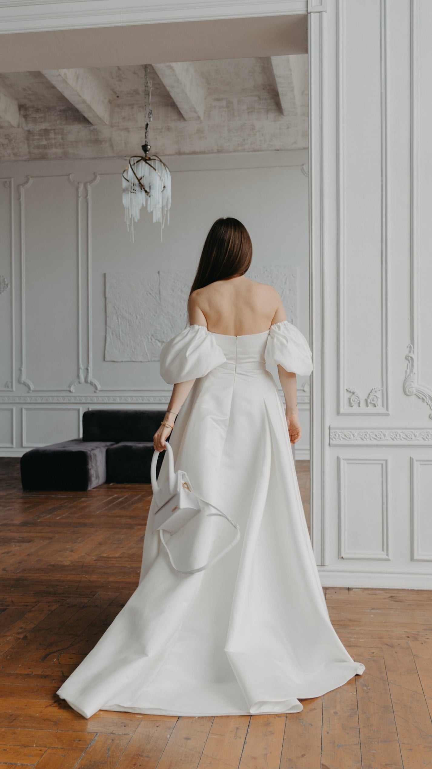Dream Puff Sleeves Satin Wedding Dress with Bow | Bridal Gown 2024 ...