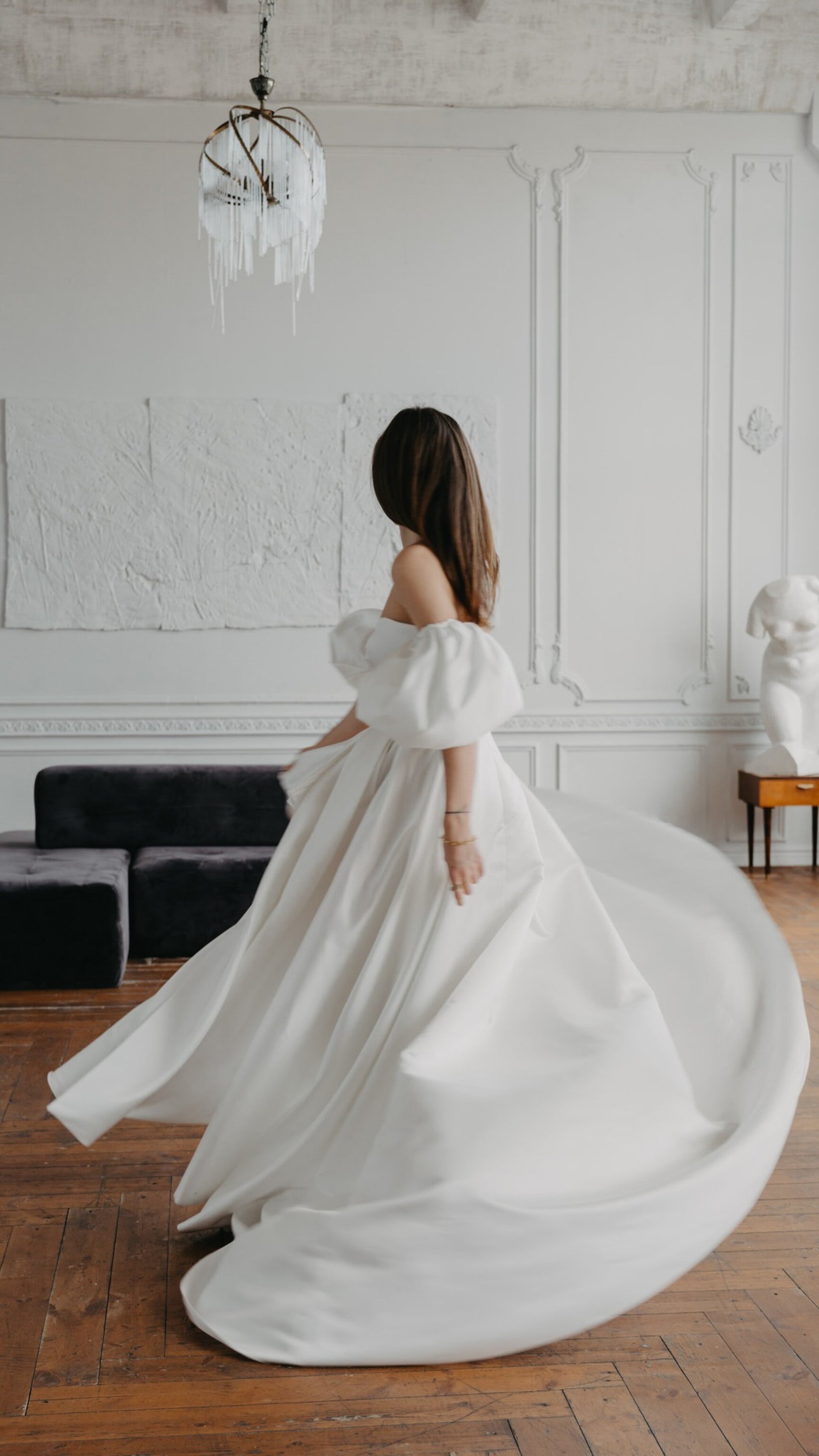 Dream Puff Sleeves Satin Wedding Dress with Bow | Bridal Gown 2024 ...